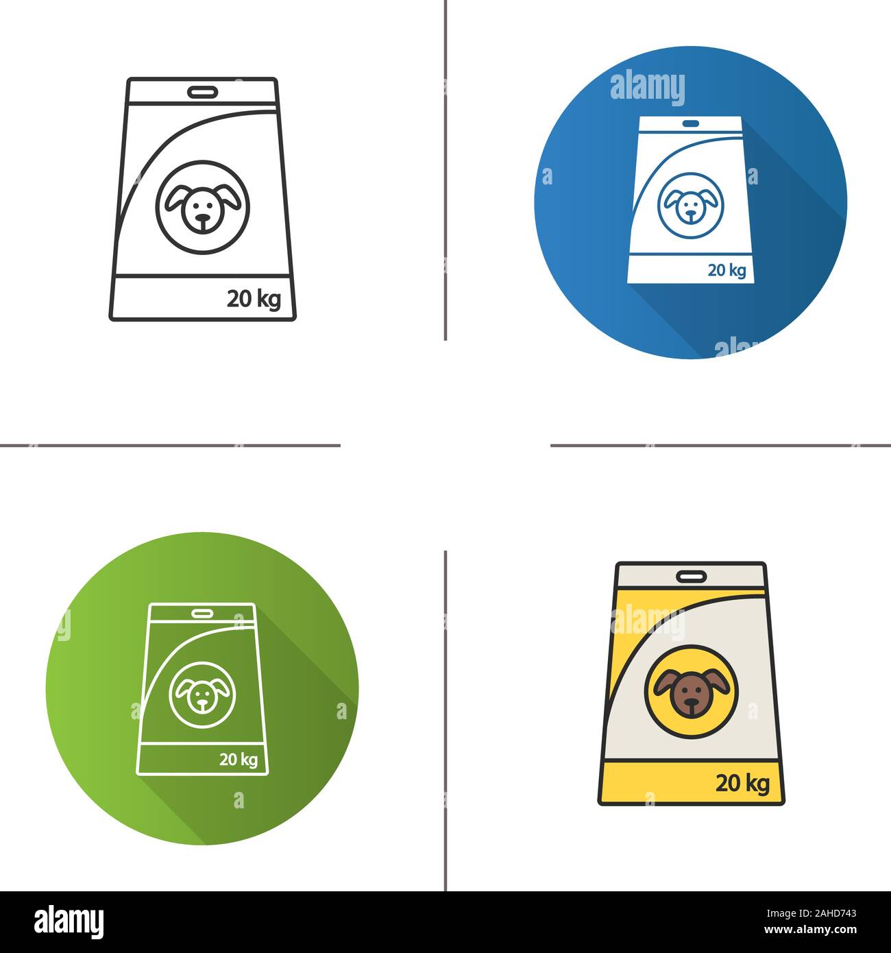 Dog's food icon. Flat design, linear and color styles. Pets nutrition ...