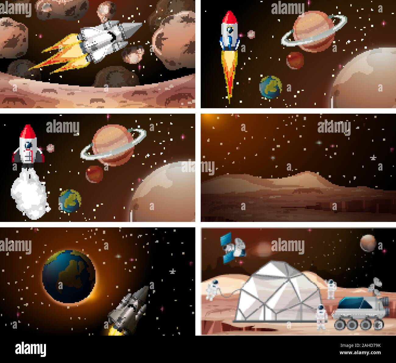 Sets of rockets and space scene illustration Stock Vector Image & Art ...