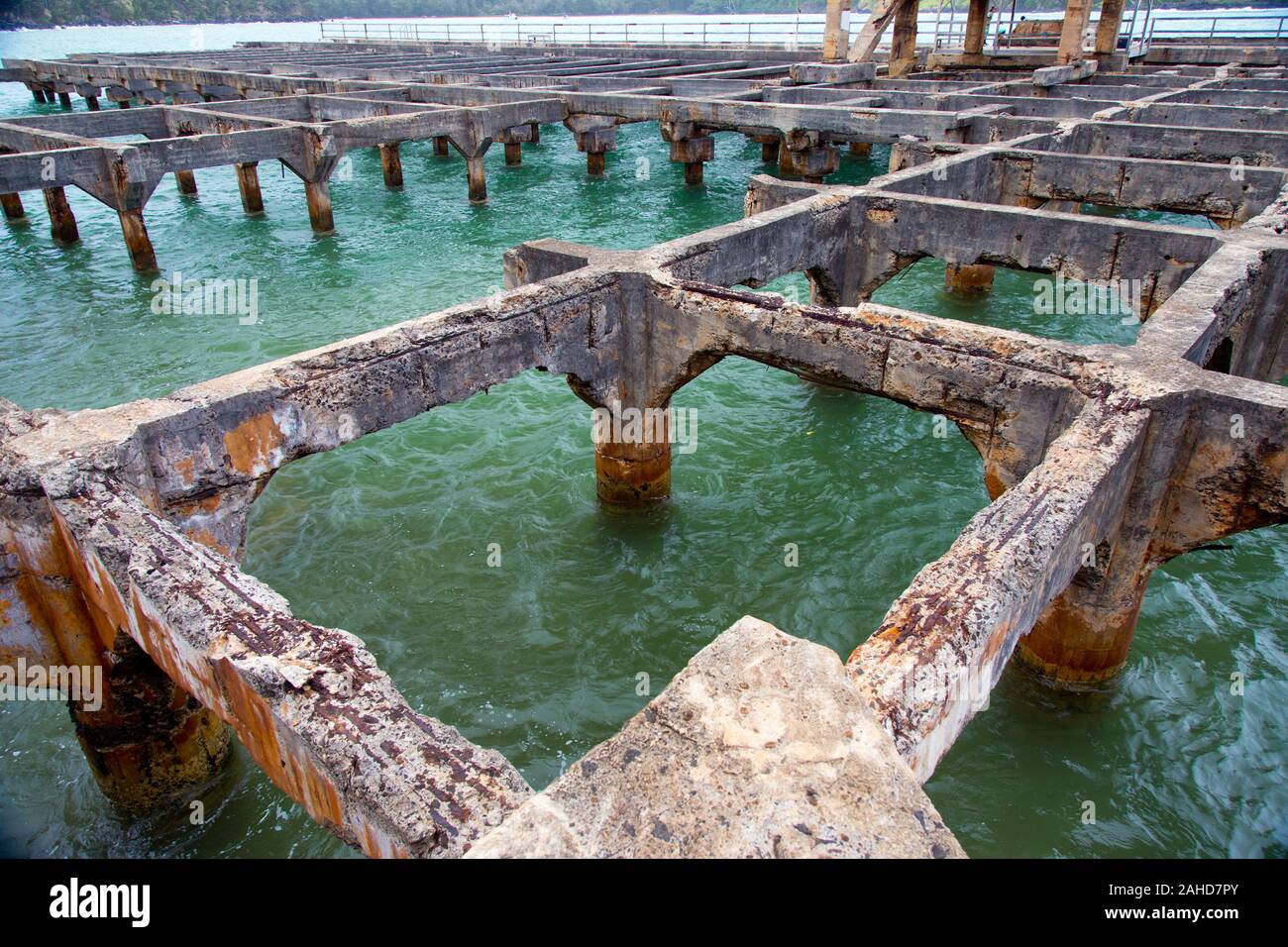 Remnants of the dock at Ahukini Landing on the island of Kauai, Hawaii ...