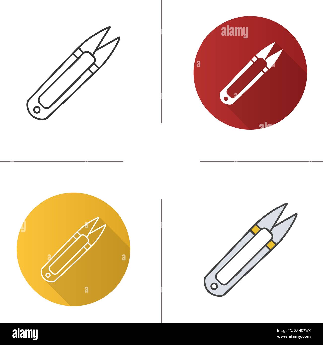 Sewing clippers icon. Flat design, linear and color styles. Thread ...