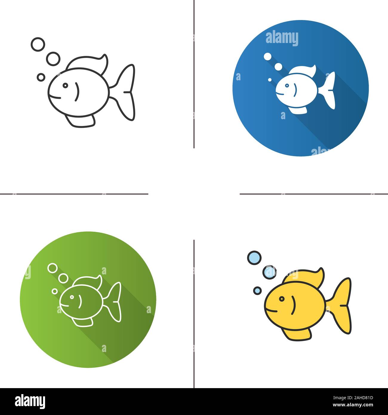 Aquarium fish icon. Flat design, linear and color styles. Fishkeeping ...