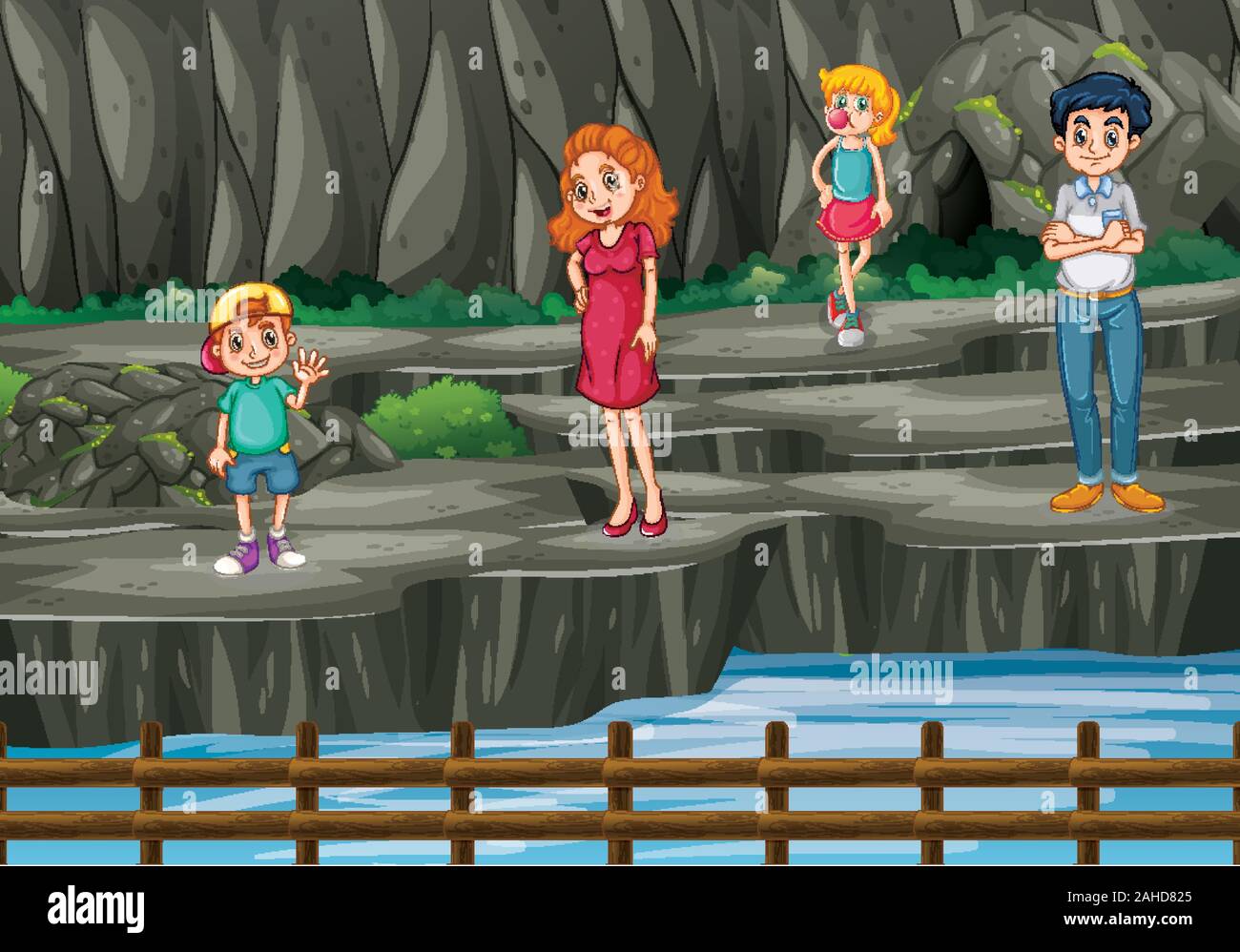 Man stand rock water Stock Vector Images - Alamy