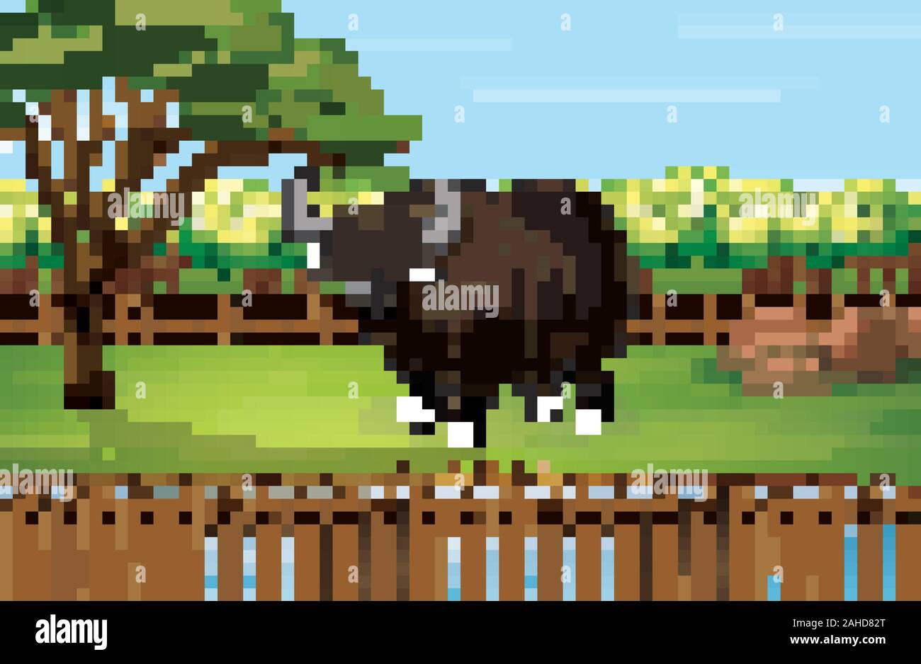 Buffalo standing in the zoo illustration Stock Vector Image & Art - Alamy