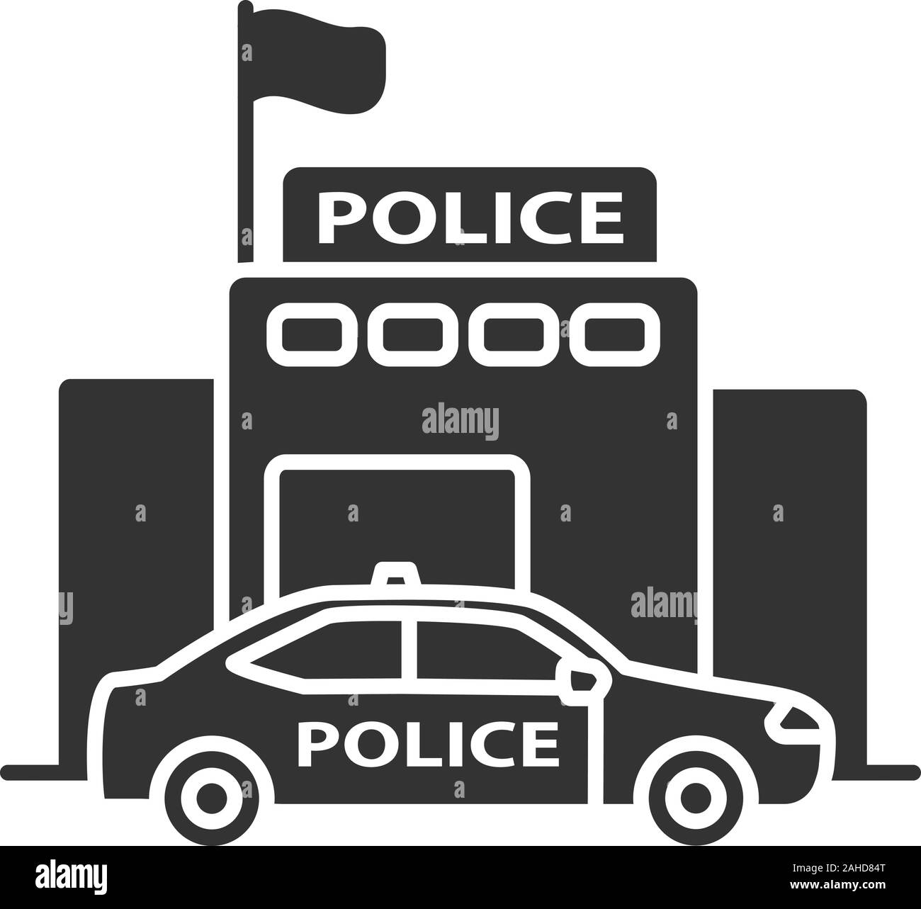 Police department building glyph icon. Silhouette symbol. Negative ...