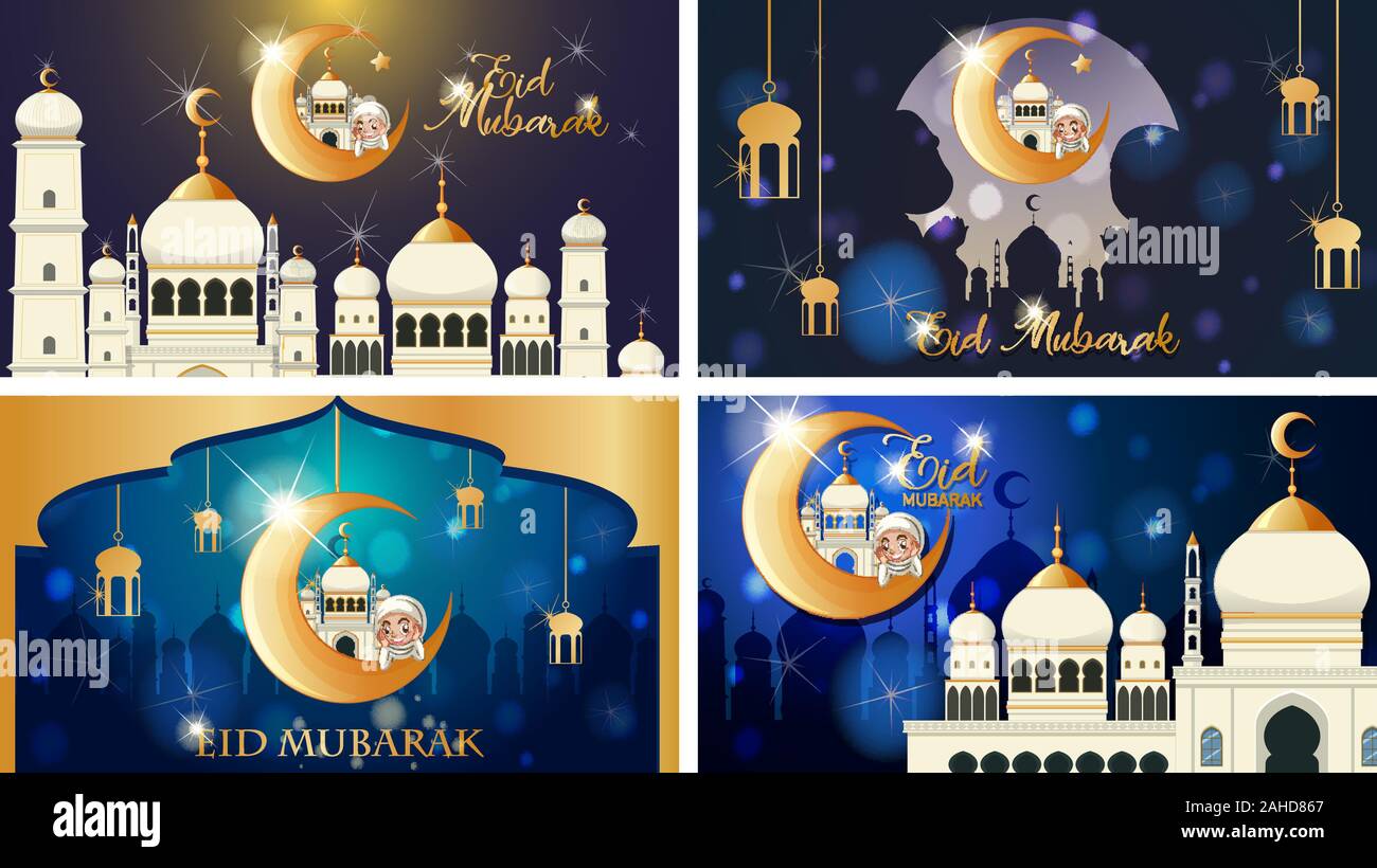 Four background designs for Muslim festival Eid Mubarak illustration ...