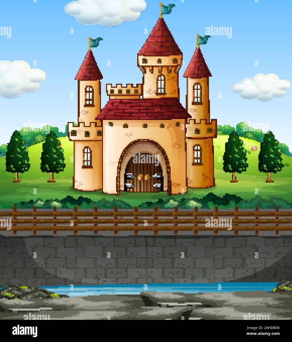 Scene with castle in on the wall illustration Stock Vector Image & Art ...