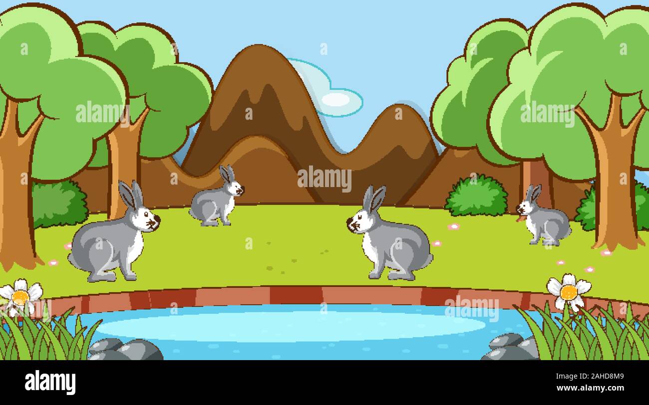 Scene with rabbits in the park illustration Stock Vector Image & Art ...
