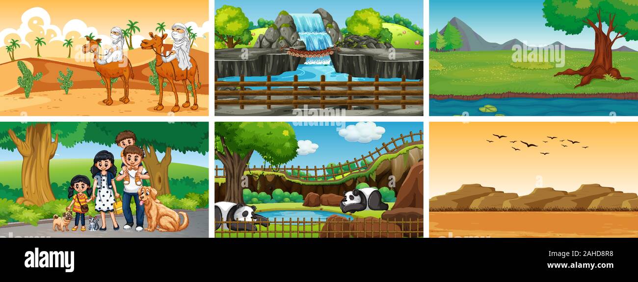Six scenes with people and animals illustration Stock Vector Image ...