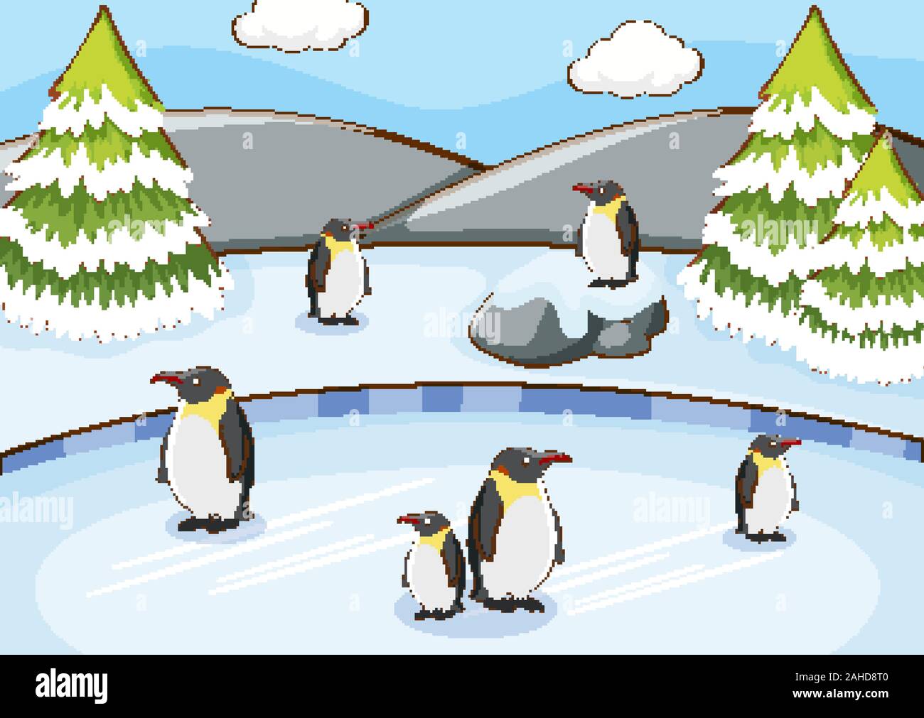 Scene with penguins in the snow illustration Stock Vector Image & Art ...