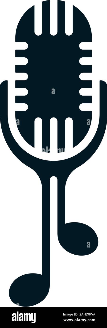 Microphone icon with music notes. Abstract sound recording musical logo ...