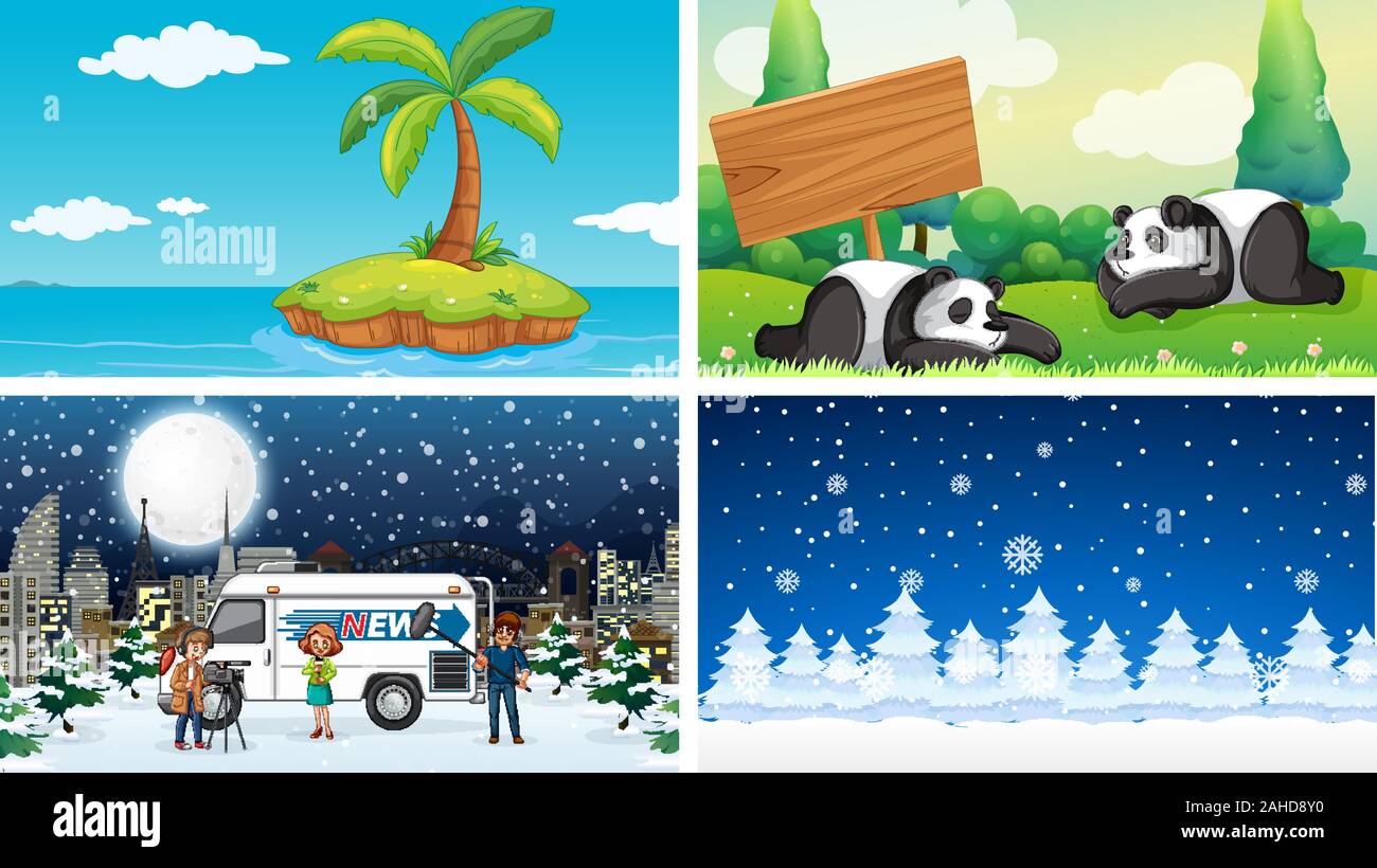 Four scenes of summer and winter illustration Stock Vector Image & Art ...