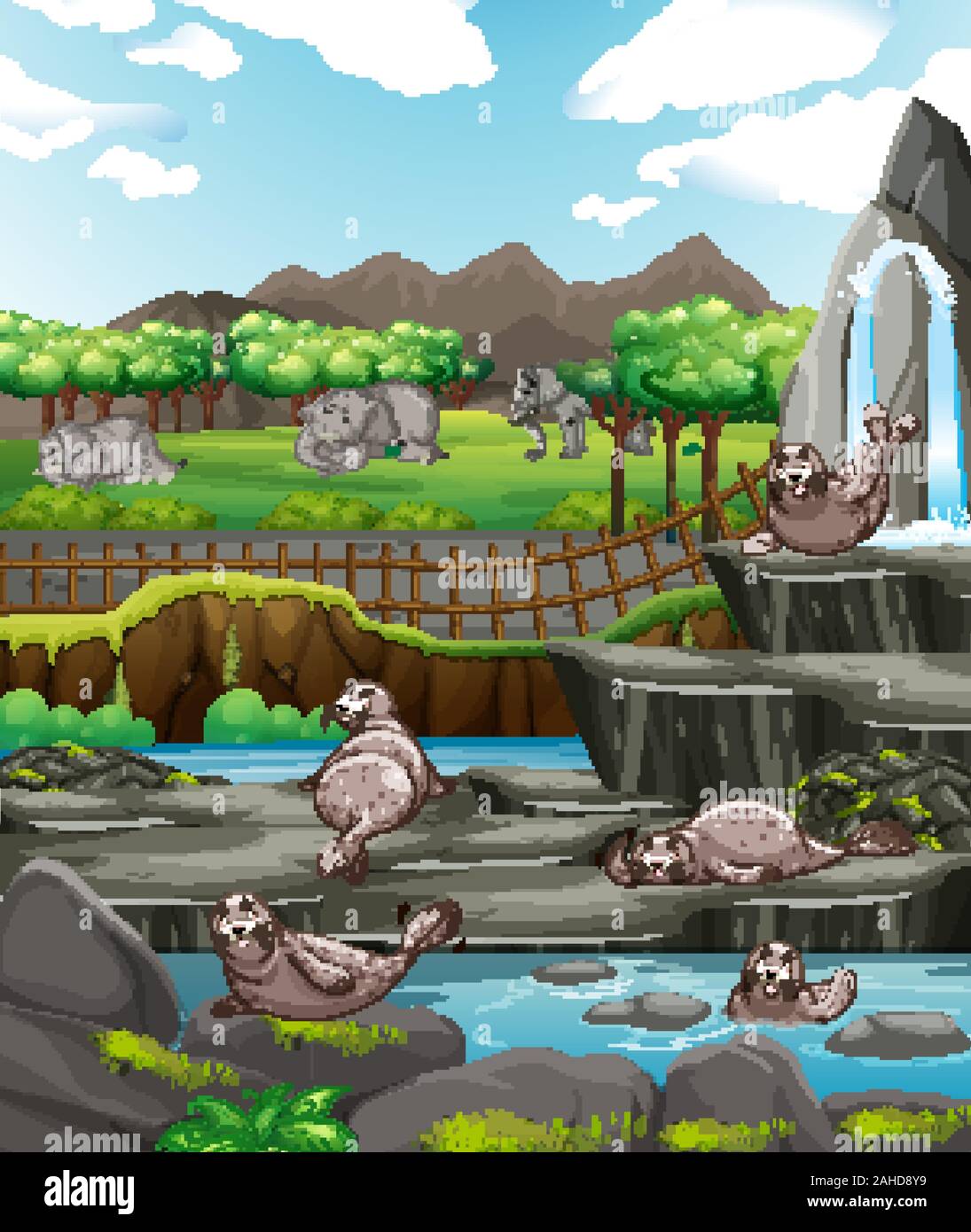 Scene with animals at the zoo illustration Stock Vector Image & Art - Alamy