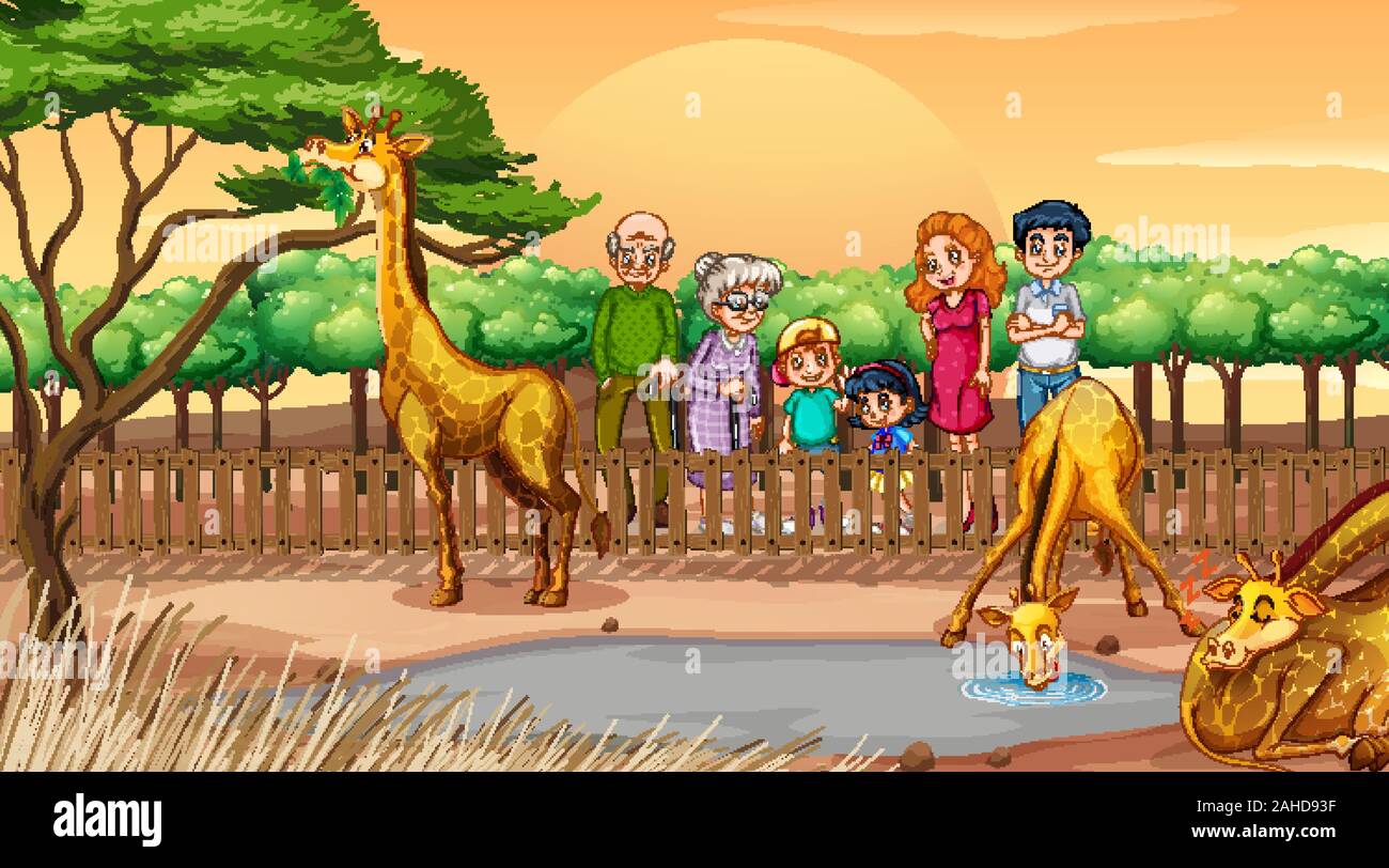 Scene with people at the zoo illustration Stock Vector Image & Art - Alamy