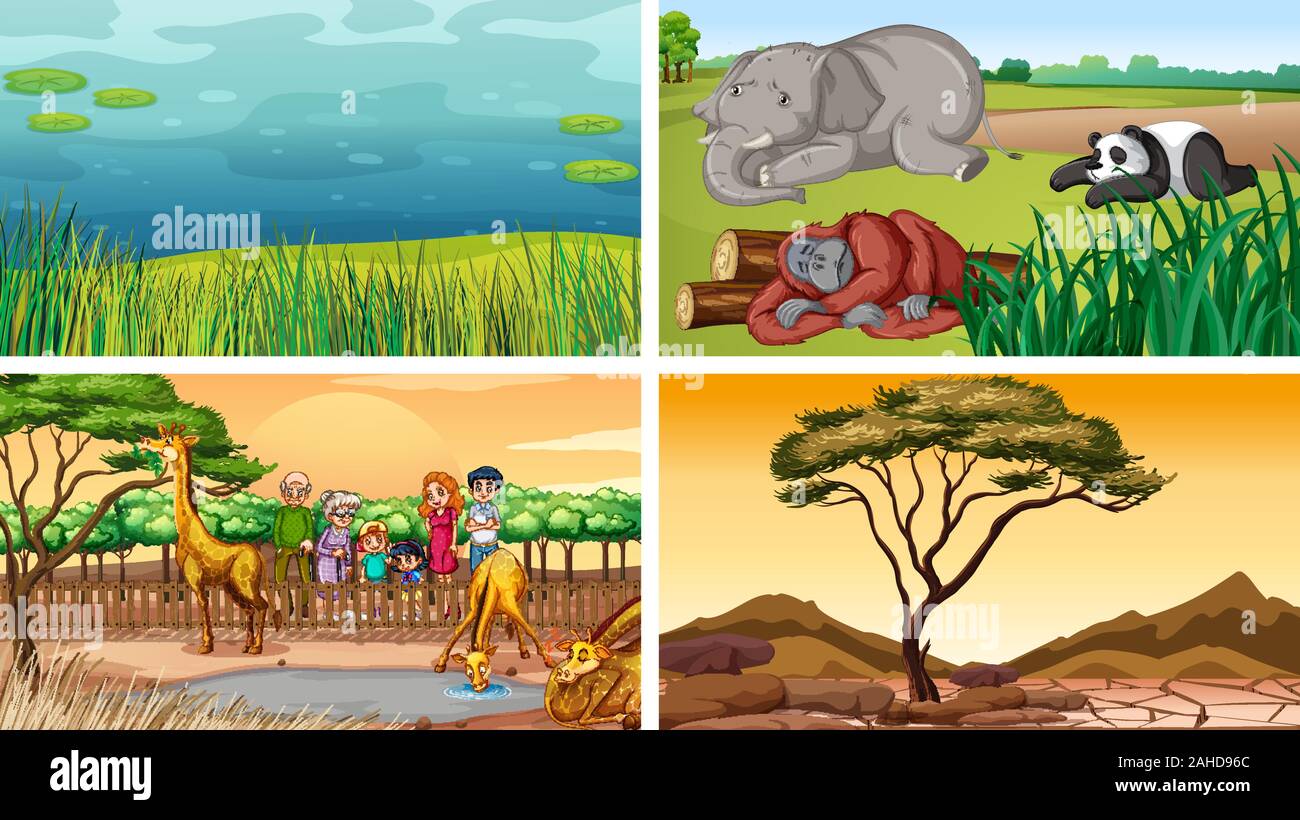 Four different scenes of nature illustration Stock Vector Image & Art ...