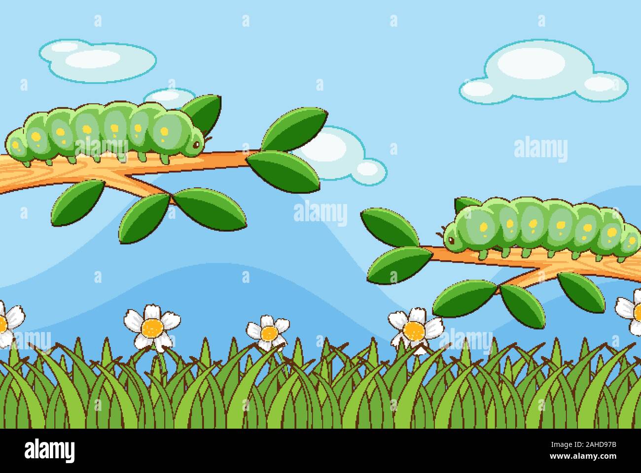 Caterpillars on leaves Stock Vector Images - Alamy