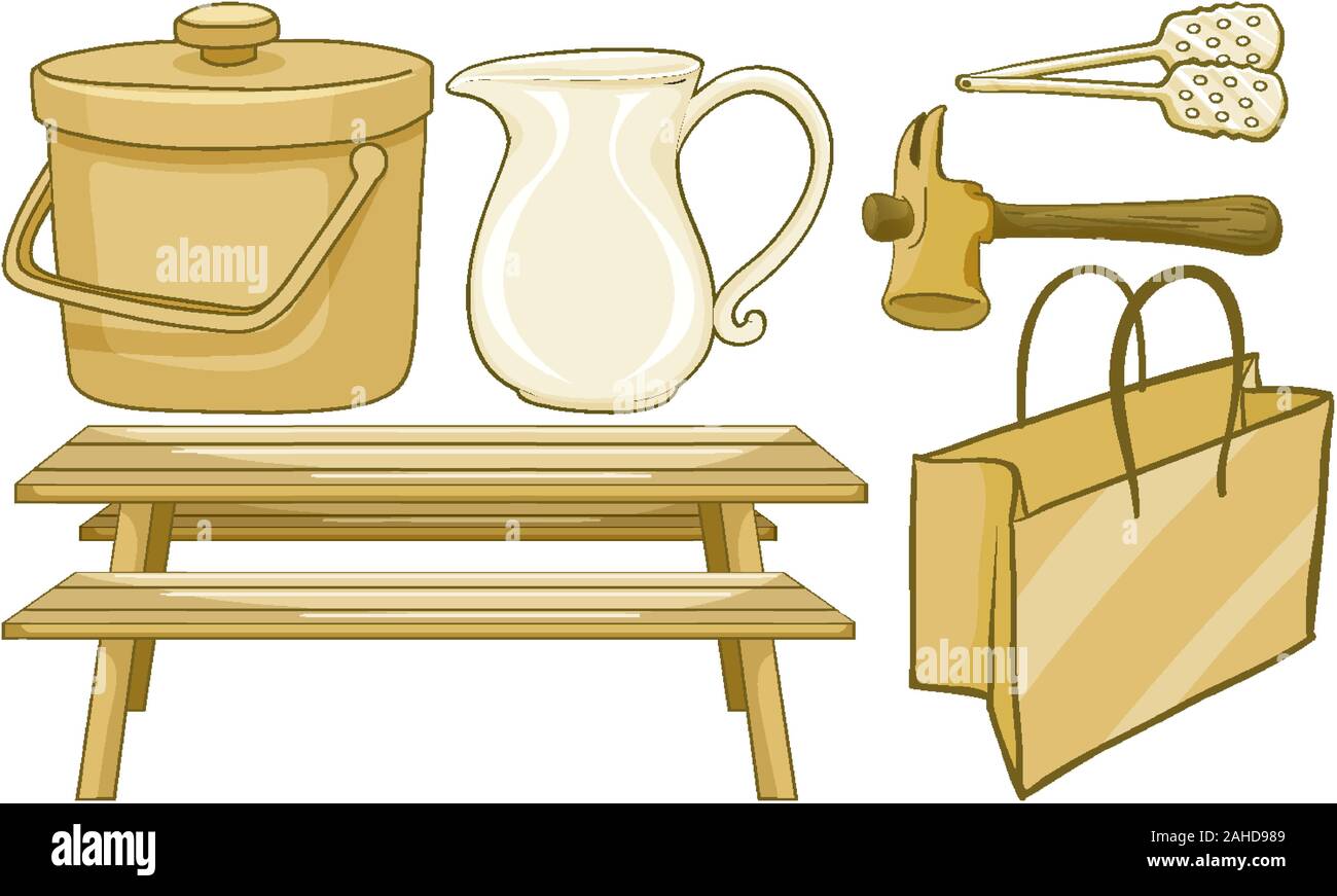 Isolated set of household items in yellow illustration Stock Vector ...