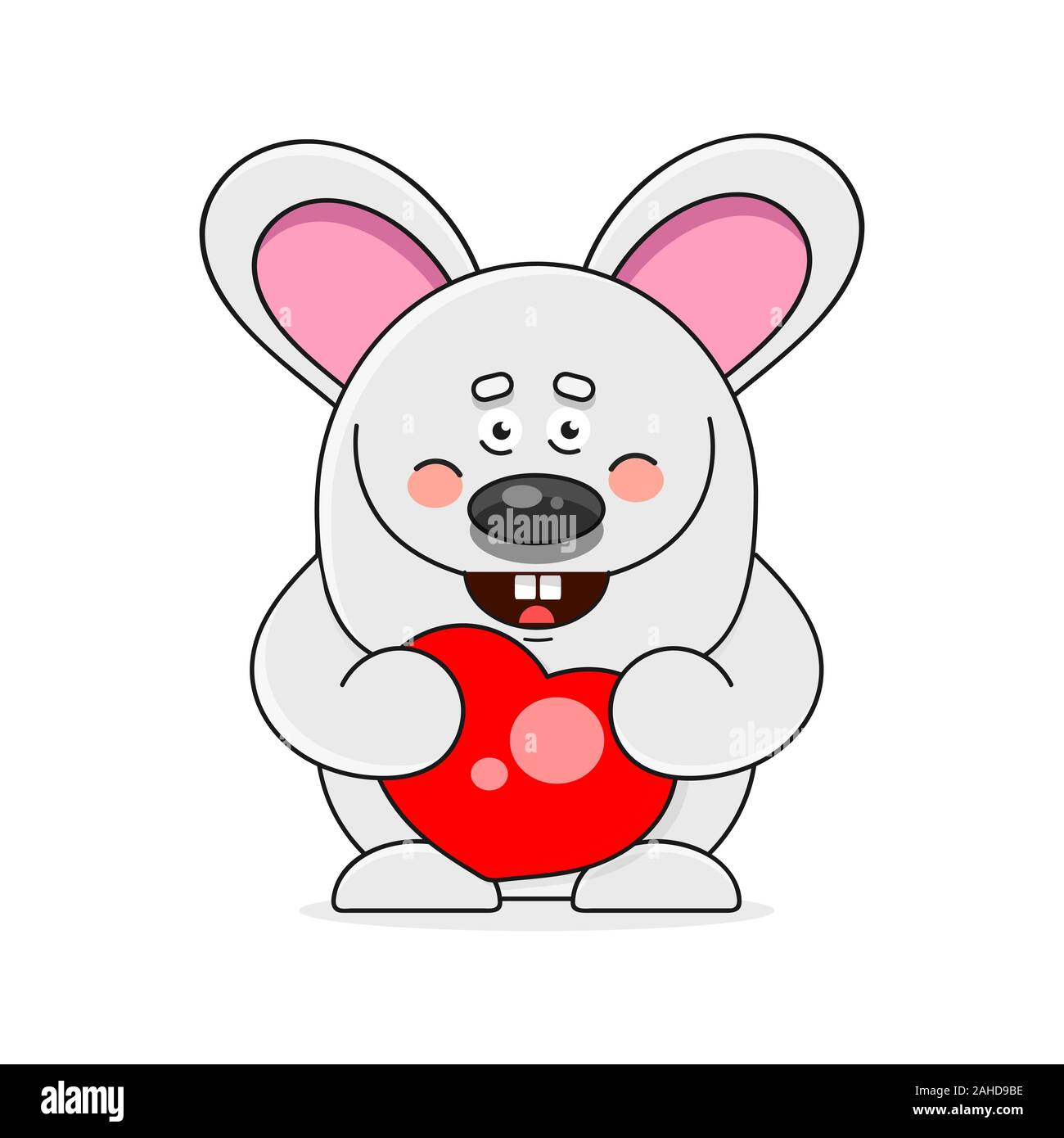 Cartoon Happy Rabbit Holding Heart Isolated On White Background ...