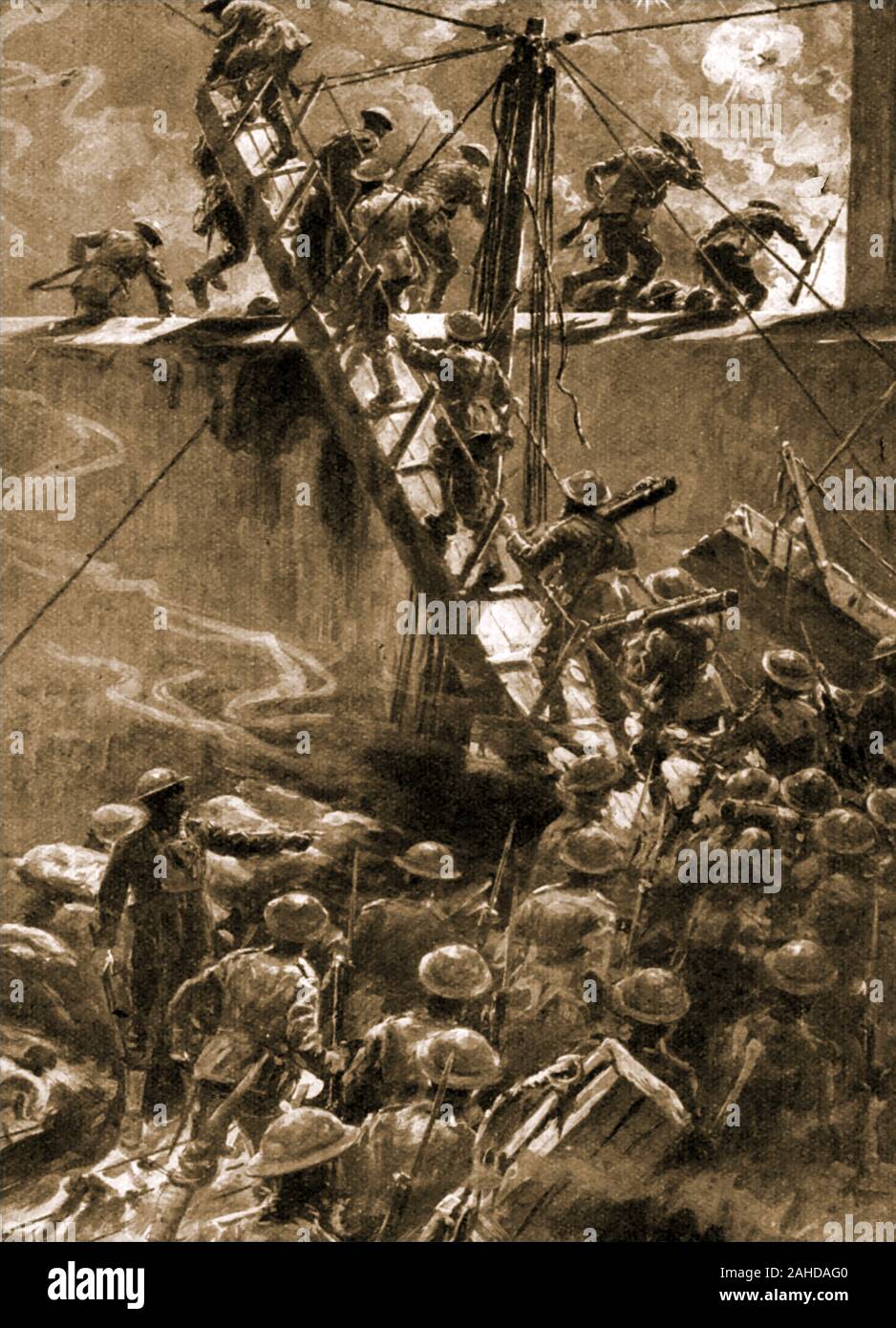 WWI - HMS Vindictive troops landing on Zeebrugge mole -April 23rd 1918 ...
