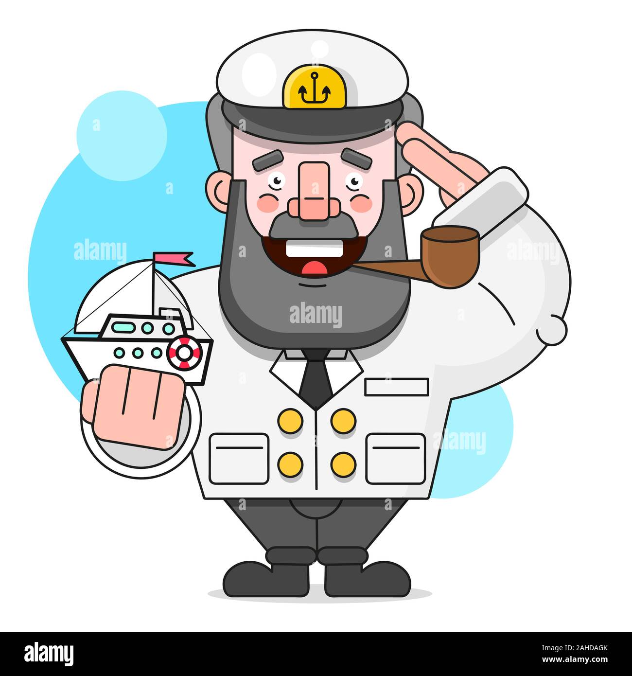 Captain With A Pipe And A Ship. Vector Illustration Isolated On White ...