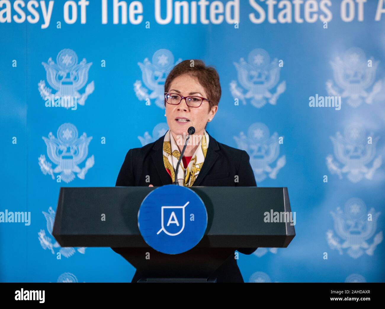 U.S. Ambassador to Ukraine Marie Yovanovitch addresses the at the ...