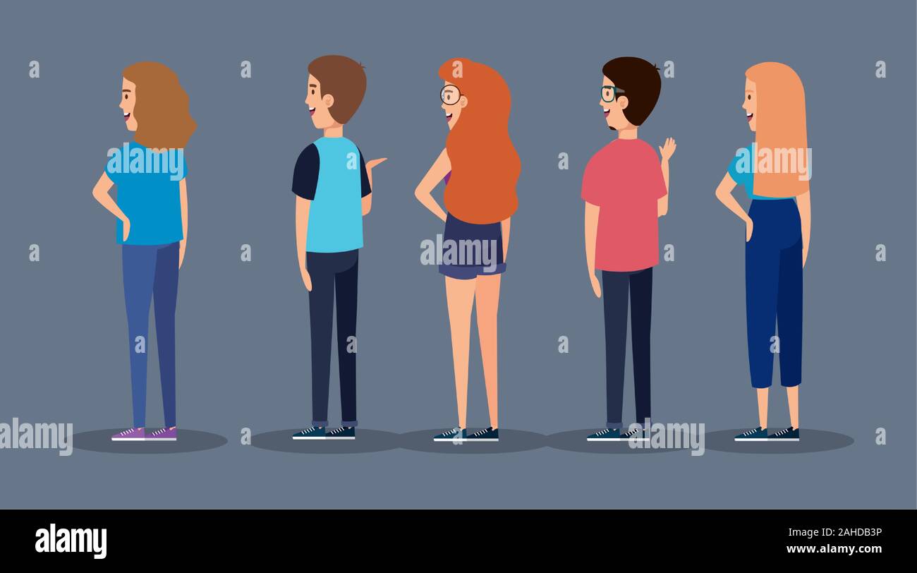group of back young people avatar characters Stock Vector Image & Art ...