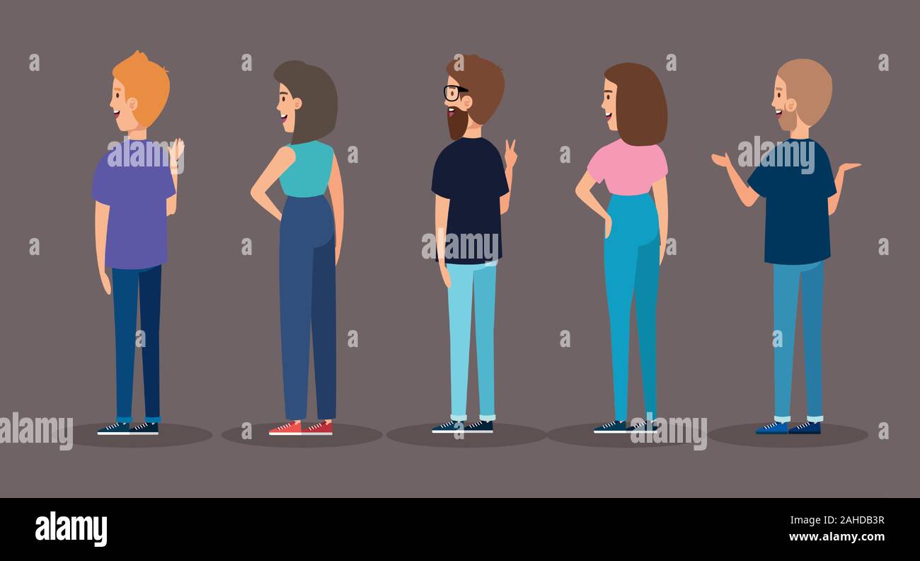 group of back young people avatar characters Stock Vector Image & Art ...