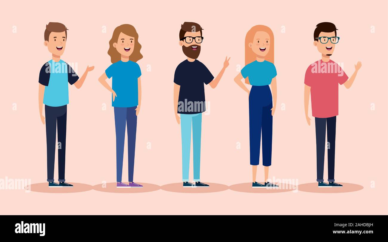 group of young people avatar characters Stock Vector Image & Art - Alamy