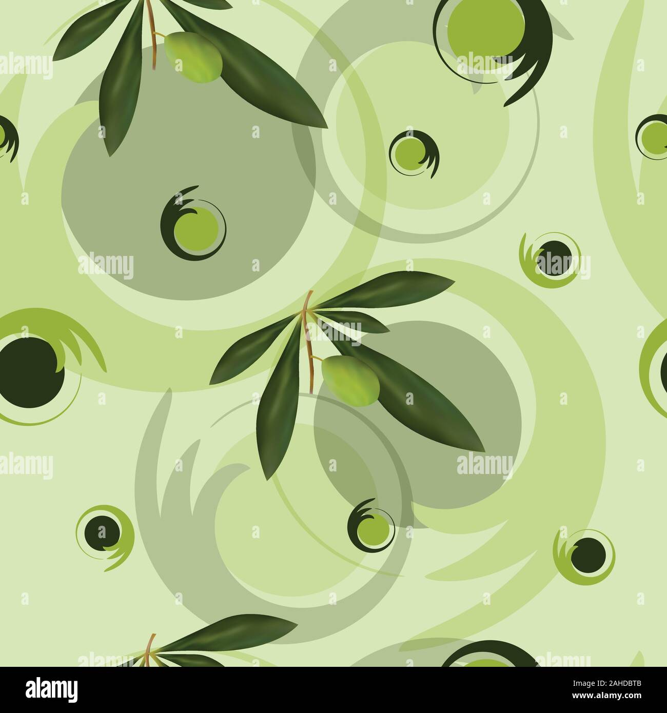 seamless floral pattern with olive tree and abstract shapes vector ...