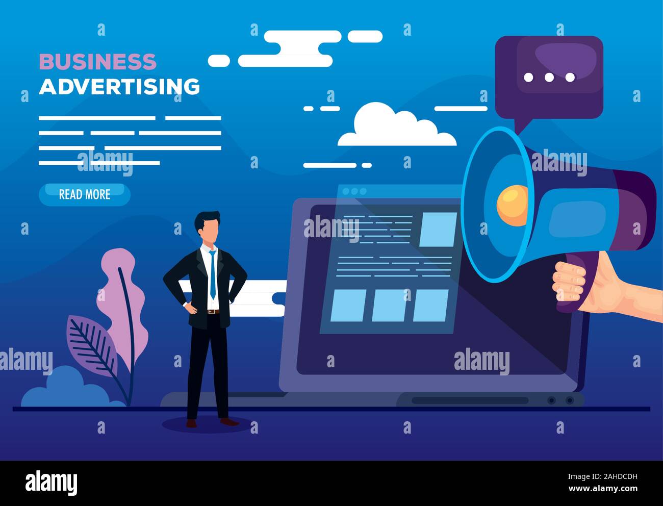 business advertising with laptop and business man Stock Vector Image ...