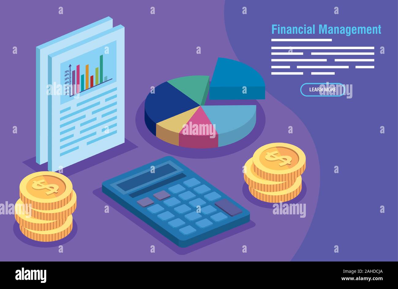 financial management with calculator and infographics Stock Vector ...