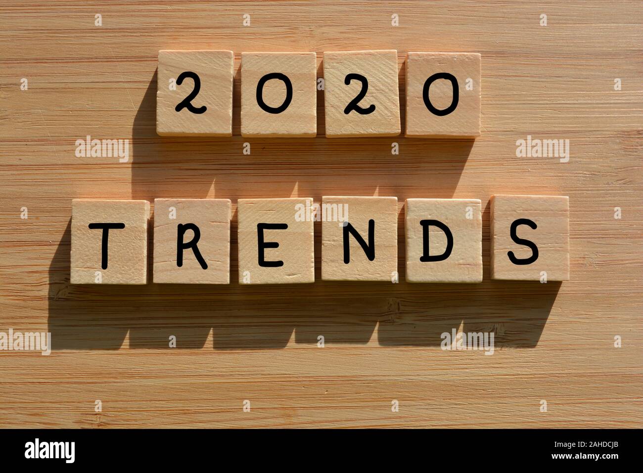 2020 Trends,, words in 3d wooden alphabet letters on a wood background ...