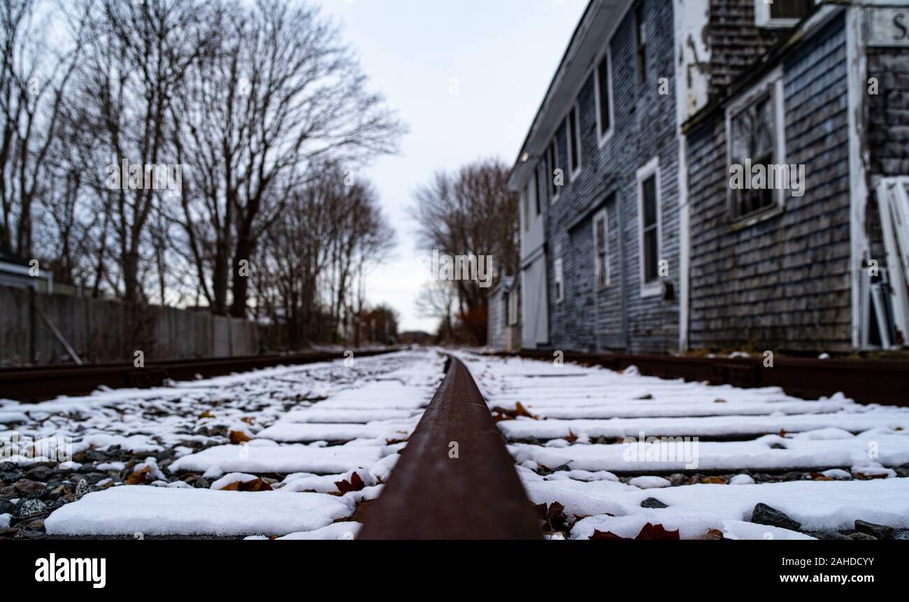 Low Angle of A Railroad Track Receding Into The Distance Stock Photo ...
