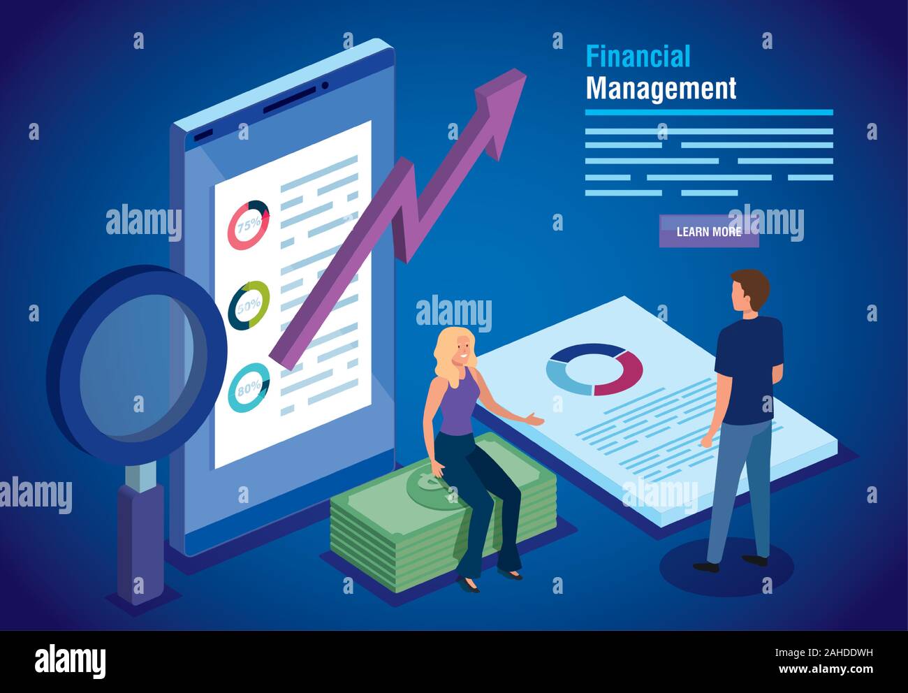 financial management with smartphone and business couple Stock Vector ...