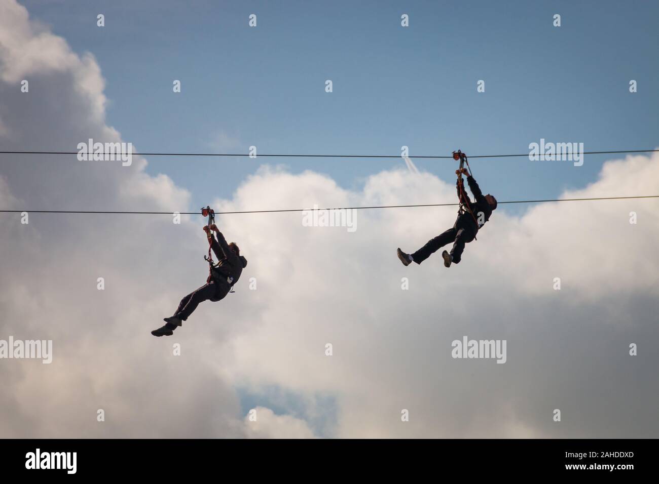 Scheveningen, the Netherlands - October 3, 2017: Two people having fun ...