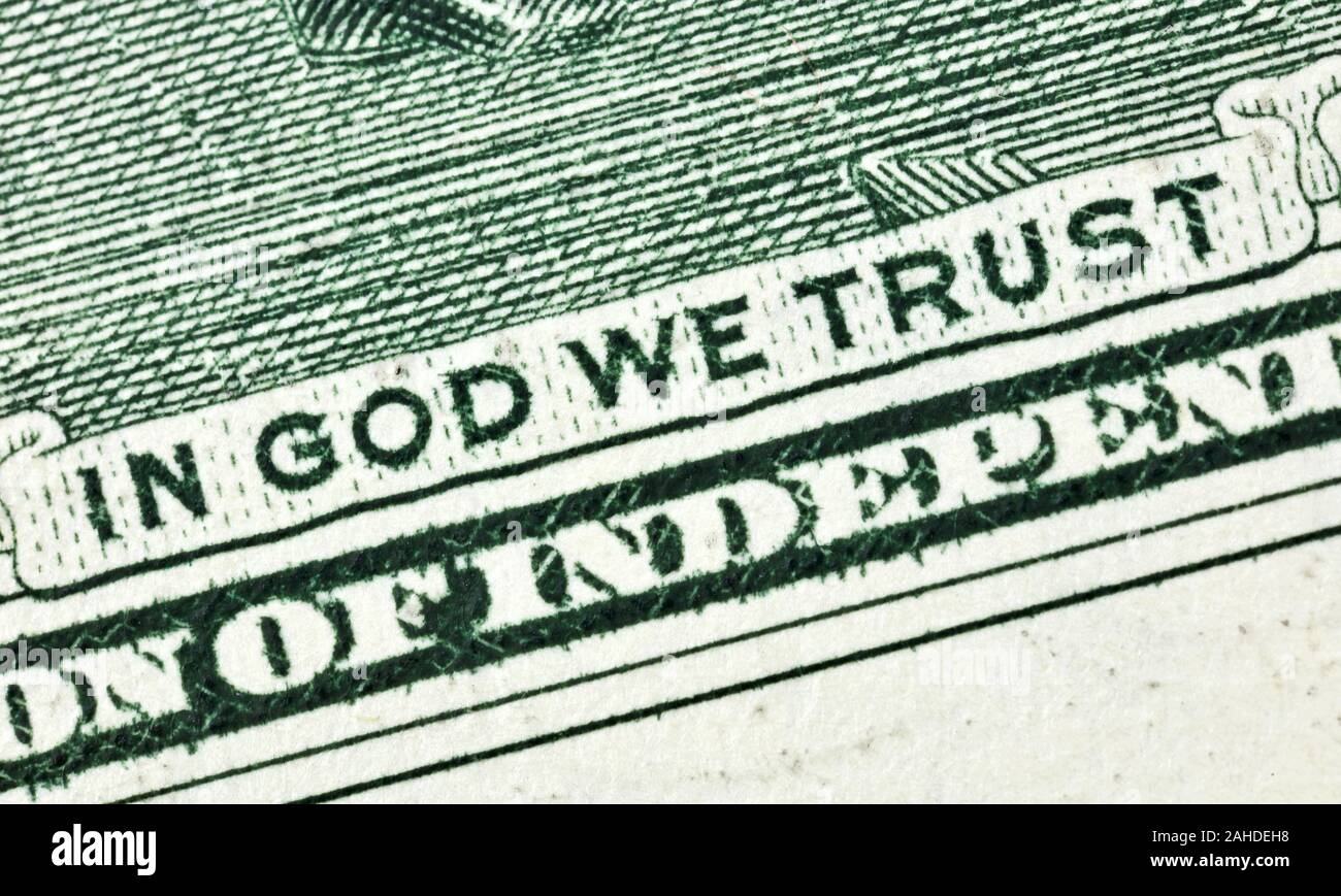 U.S. motto “In God We Trust” on the reverse of the two-dollar bill ...