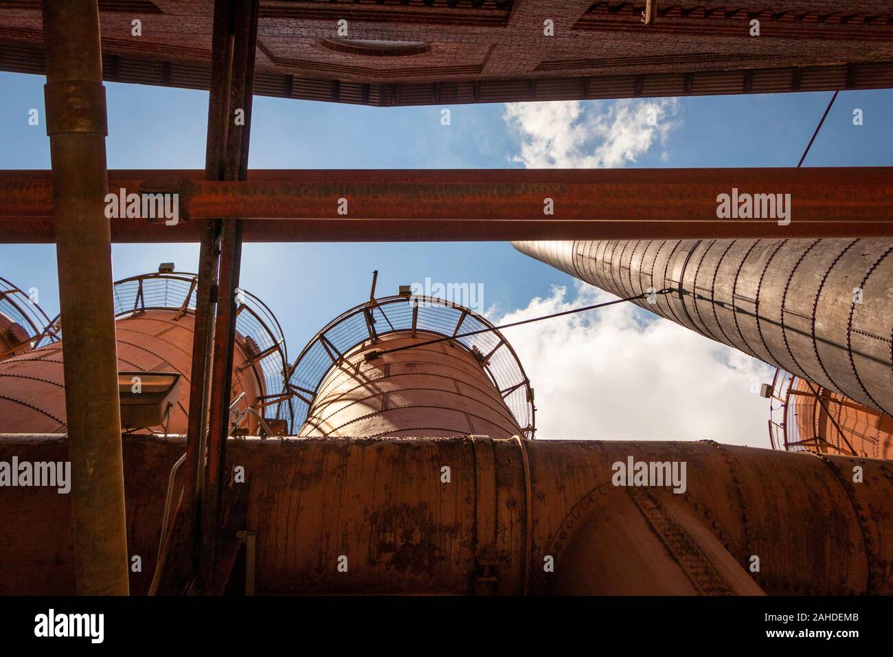 steel pipes and towers at the Sloss Furnace National Historic Landmark ...