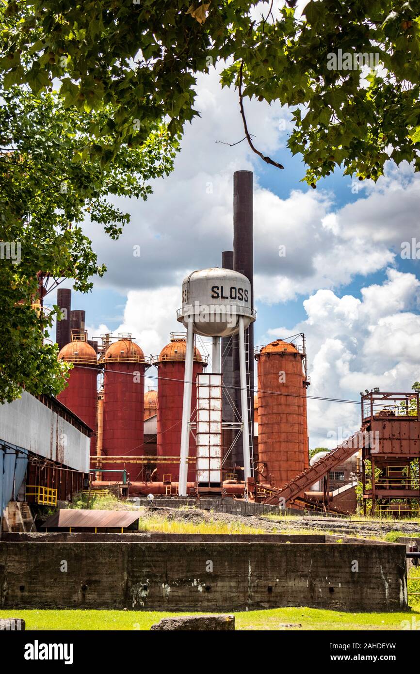 steel pipes and towers at the Sloss Furnace National Historic Landmark ...