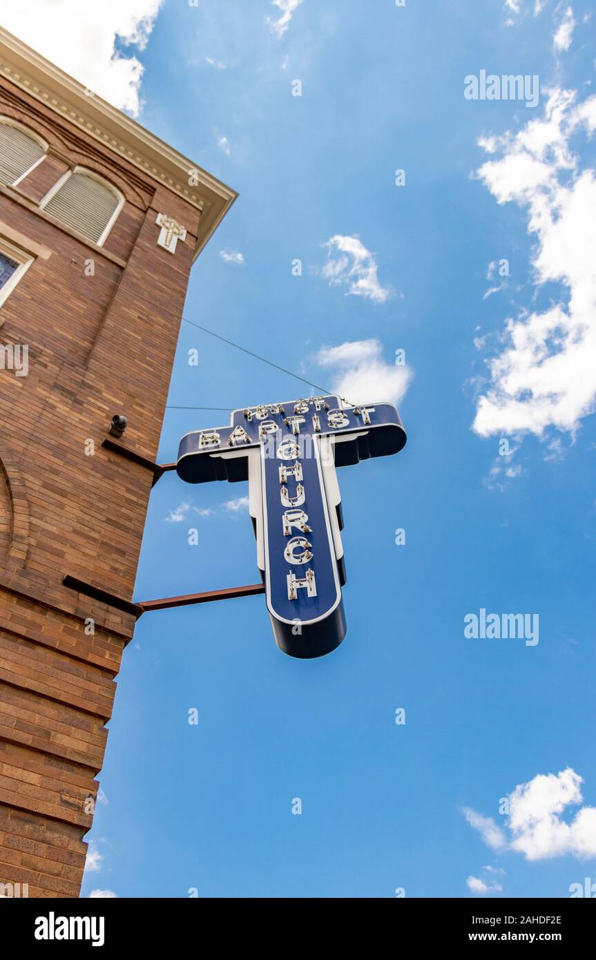 neon sign outside the 16th street baptist church where Martin Luther ...