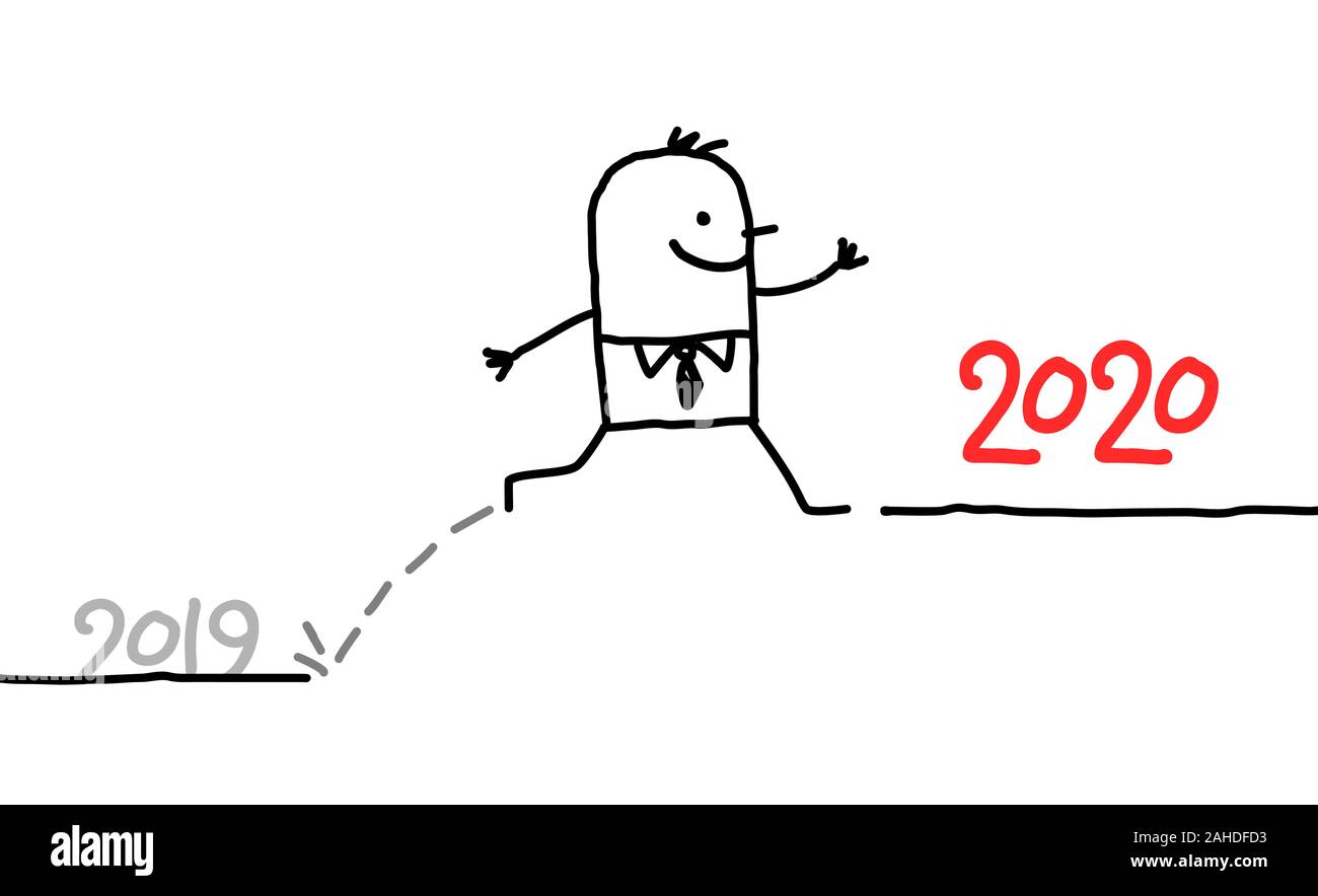 Cartoon Businessman Jumping to 2020 Year Stock Vector Image & Art - Alamy