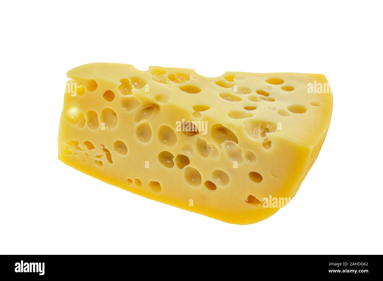 Maasdam cheese - dairy yellow triangle with holes Stock Photo - Alamy