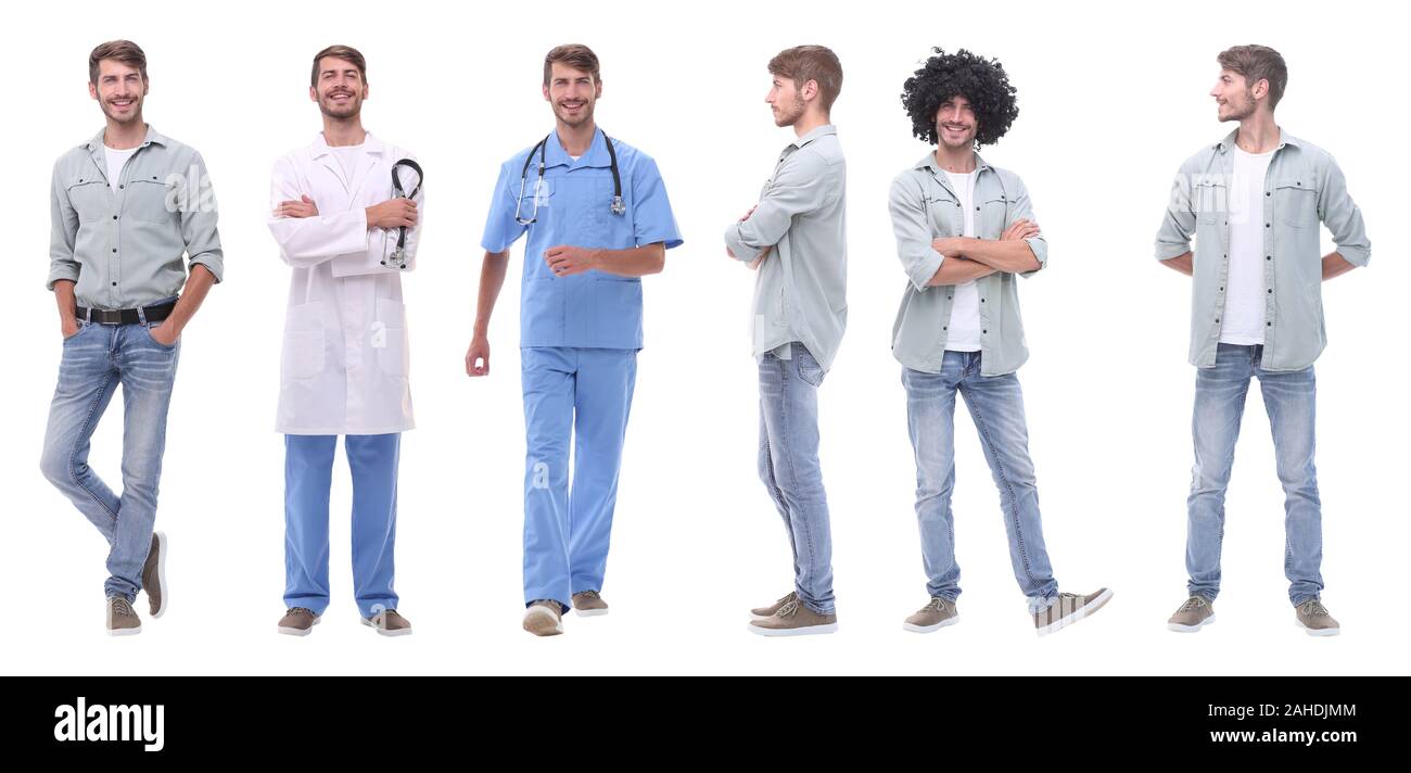 collage doctor and young man isolated on white Stock Photo - Alamy