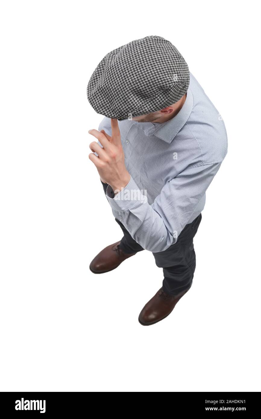 top view. a young man in a checkered cap Stock Photo - Alamy