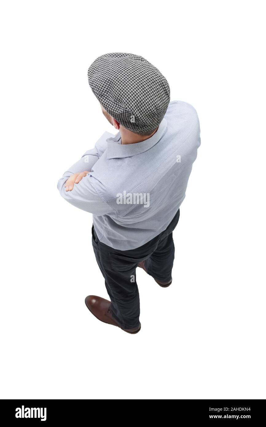 top view. a young man in a checkered cap Stock Photo - Alamy