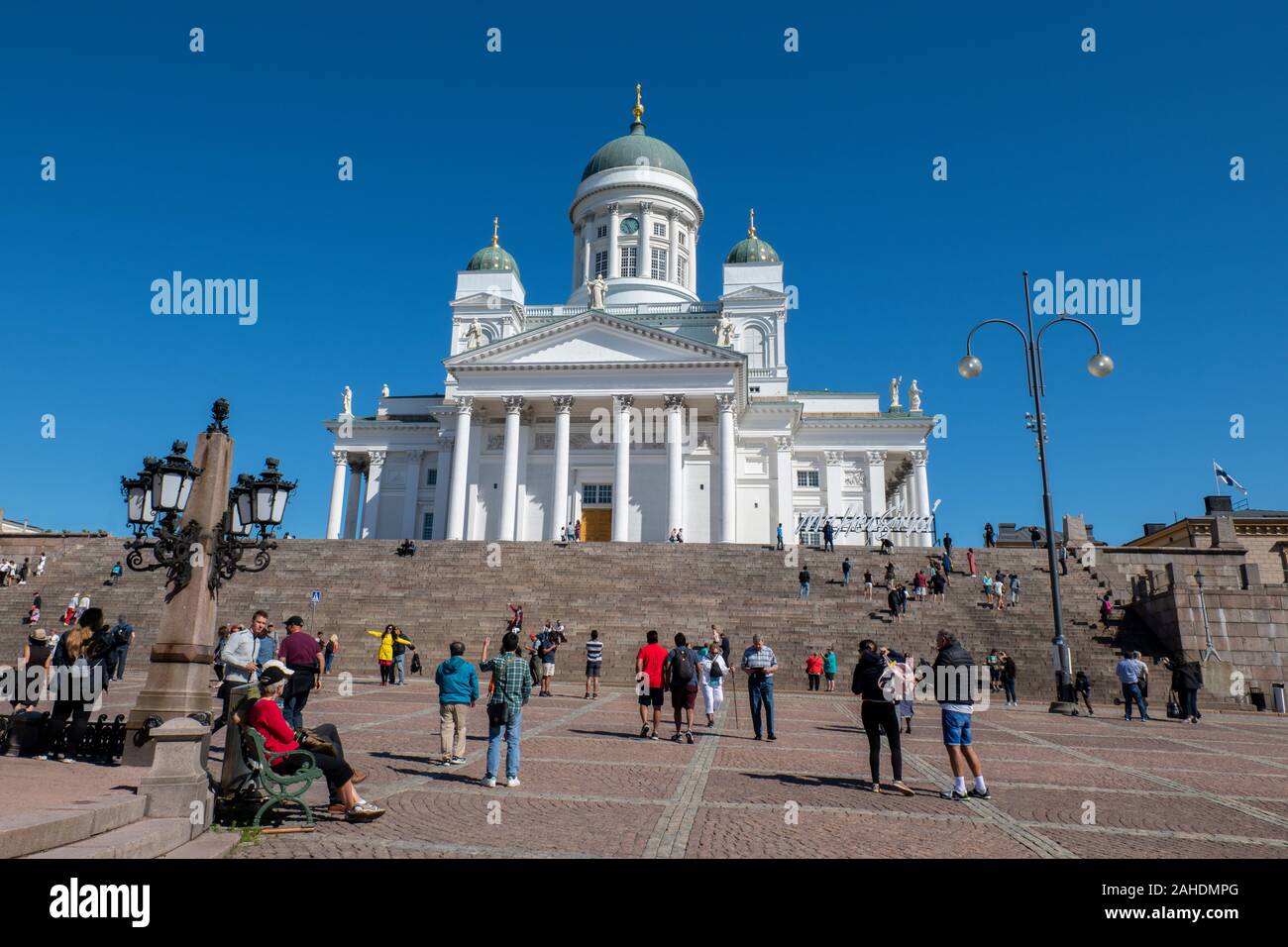 Finland, capital city of Helsinki. Senate Square, Helsinki Cathedral ...