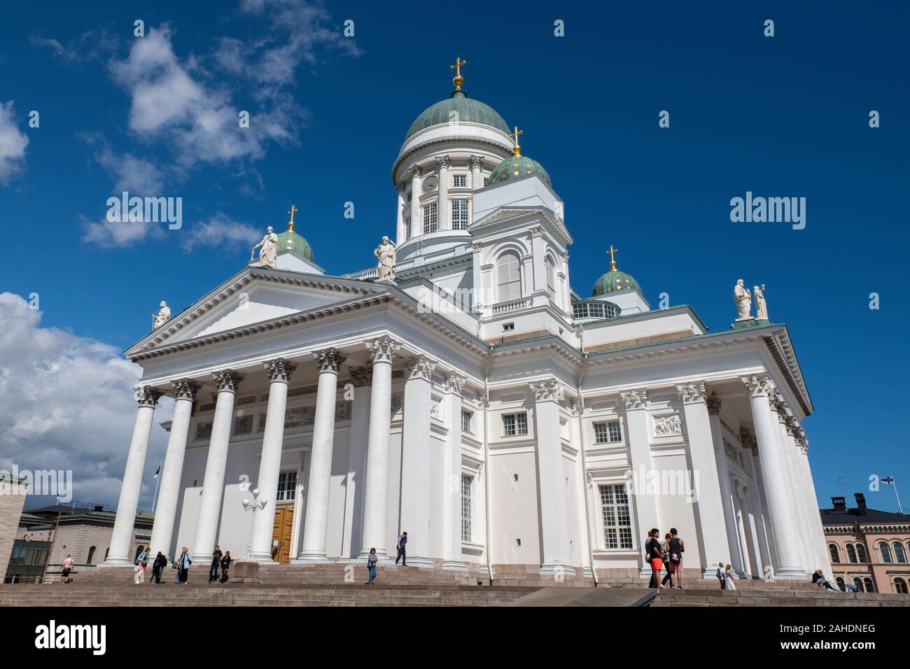 Finland, capital city of Helsinki. Senate Square, Helsinki Cathedral ...