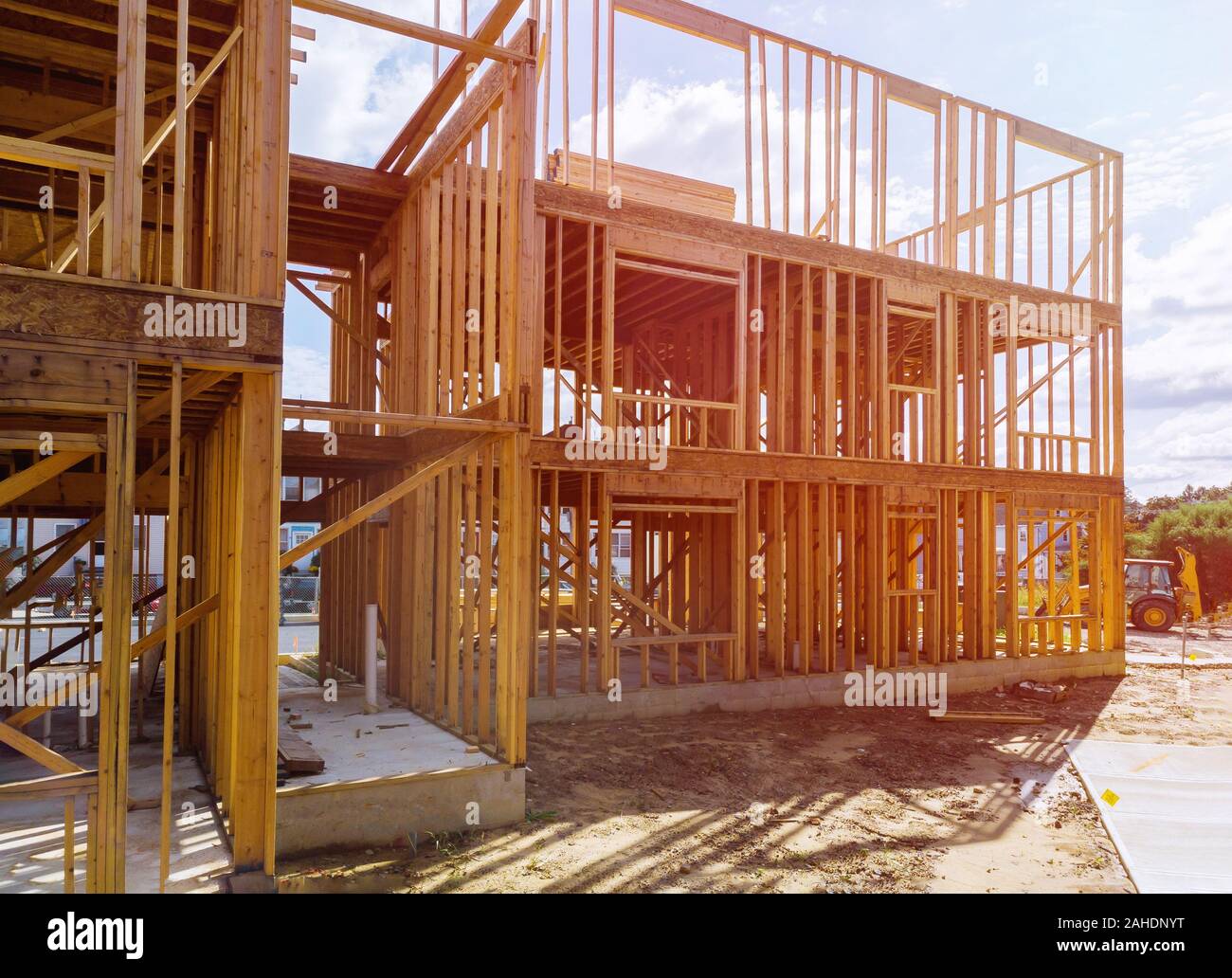 Beam stick built frame of a new house under construction Stock Photo ...