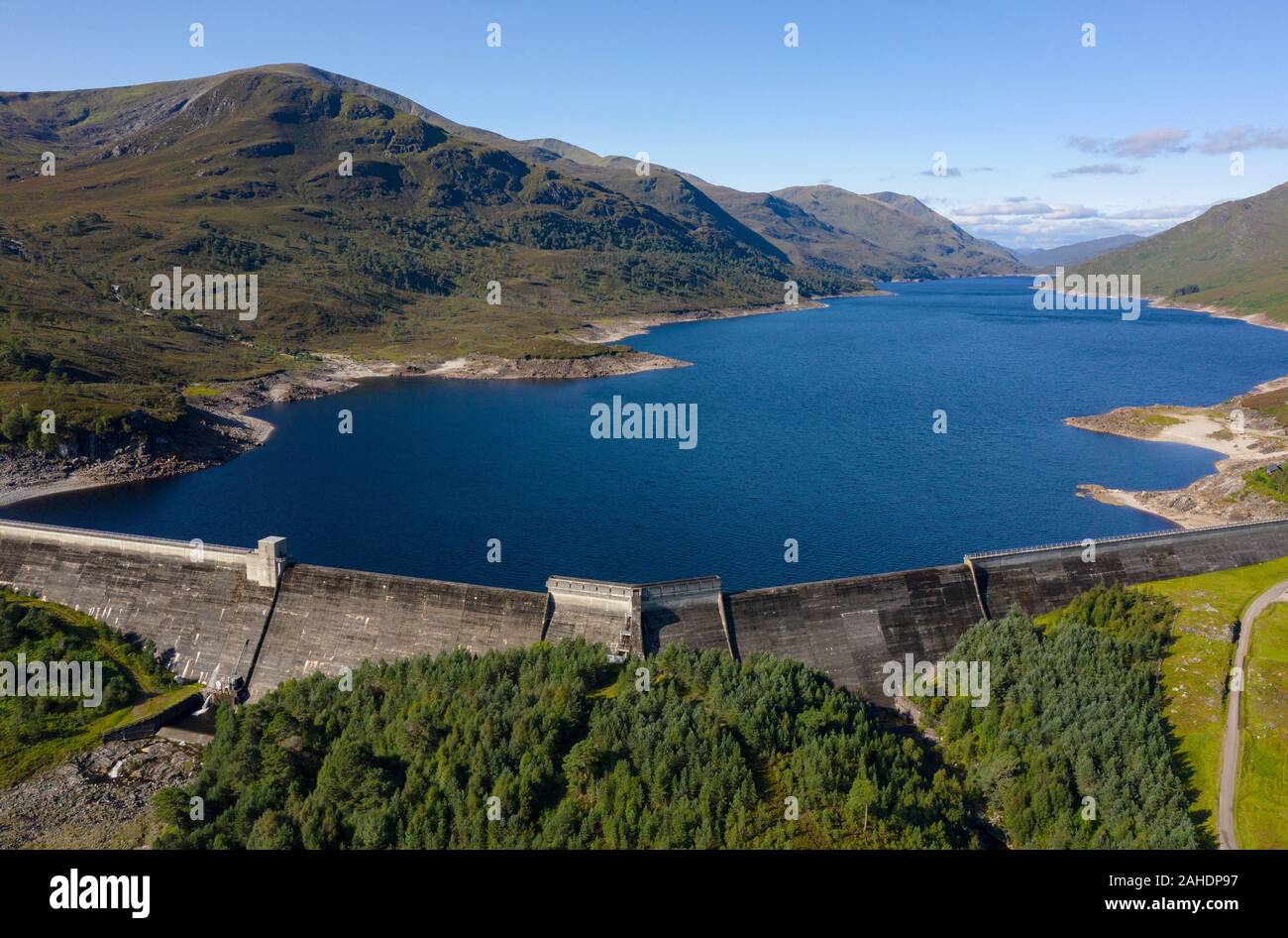 Mullardoch Hydro Electric dam, built in 1951, in Glen Cannich. Showing ...
