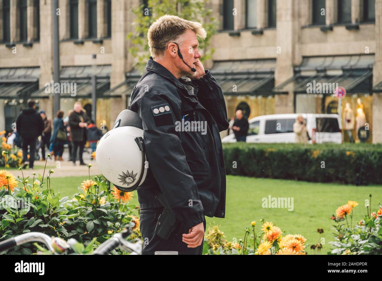 German police officer. Riot Police Germany. Police patrolling in ...