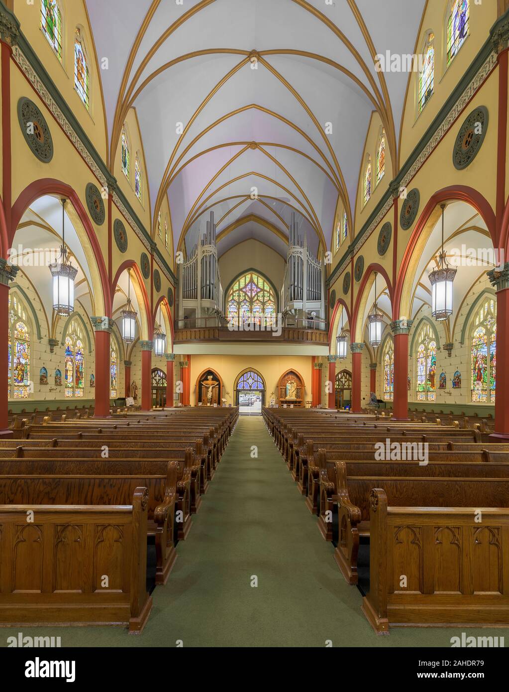 Interior of the historic Cathedral of the Holy Family in downtown Tulsa ...