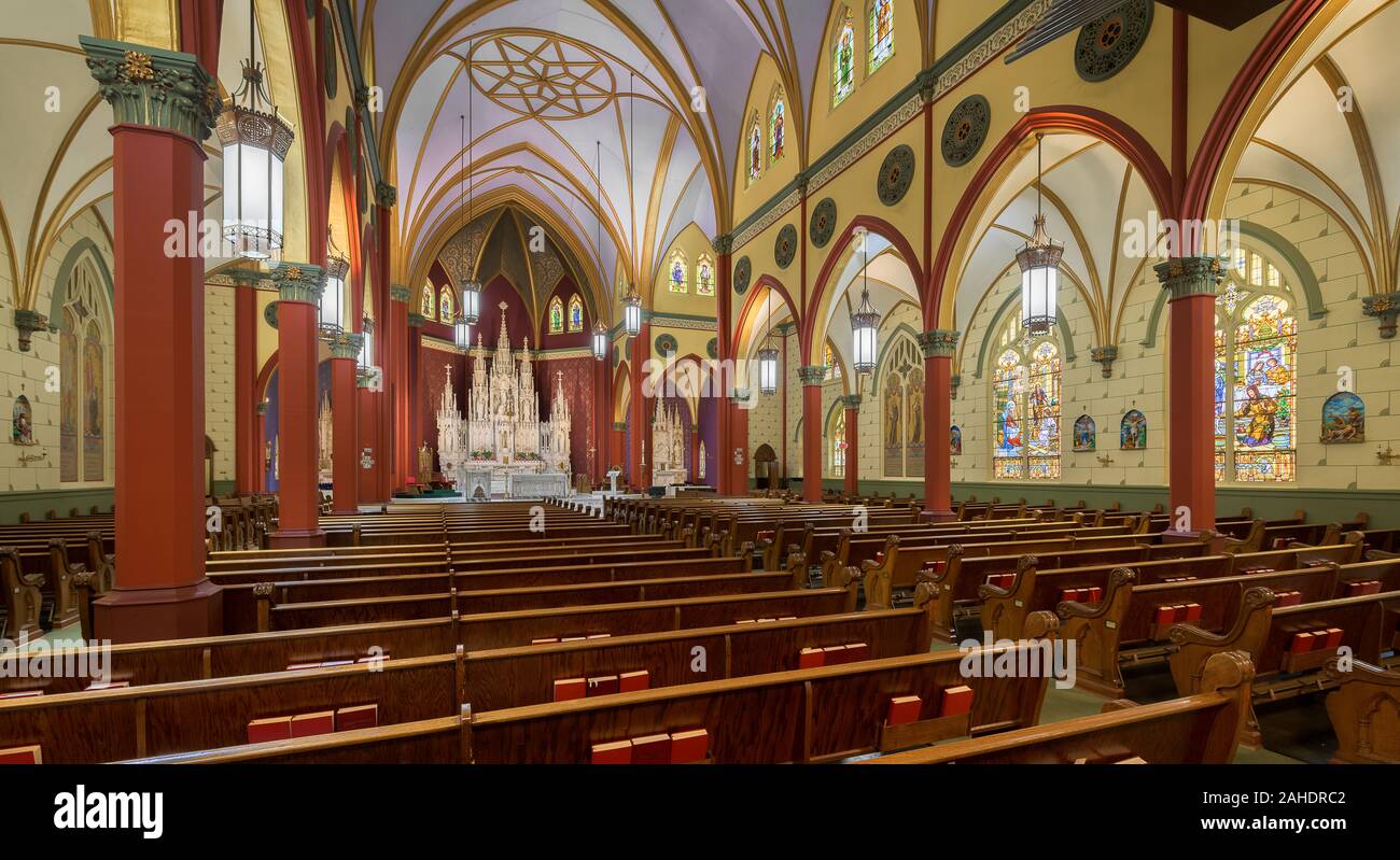 Interior of the historic Cathedral of the Holy Family in downtown Tulsa ...